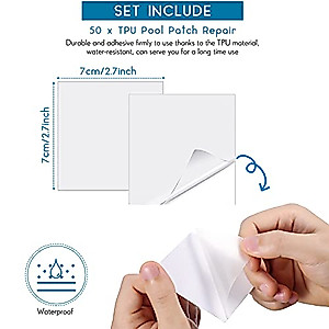 50 Pieces TPU Inflatable Patch Repair Kit Self-Adhesive Repair Patches Square Shape Pool Repair Patch 7 x 7 cm for Inflatable Toys Swimming Pools Swimming Ring Inflatable Boats Air Mattresses