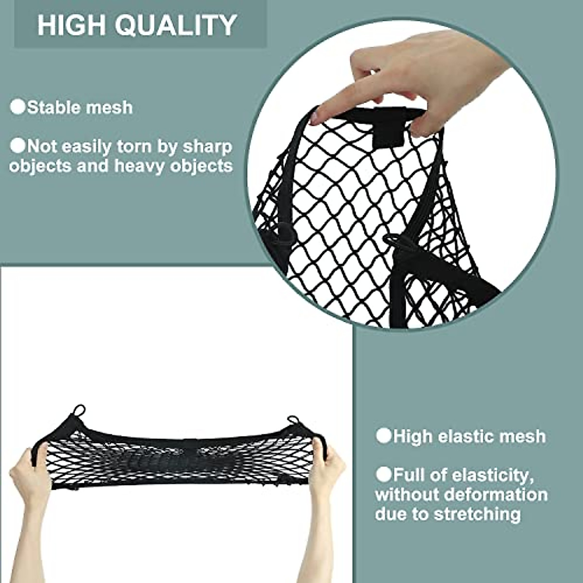 2PCS Small Cargo Net Pocket Storage Mesh Net Elastic Stretchable Automotive Cargo Nets Storage Pouch with 8 Mounting Screws and Hooks for Truck Car SUV RV Boats (17.7 x 9.8 Inches)