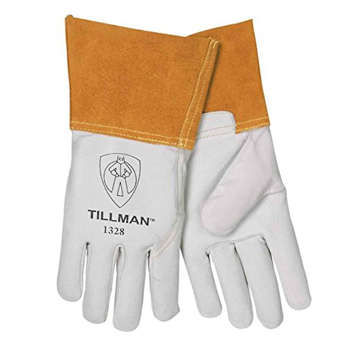 John Tillman and Co Medium 12 12" Pearl and Gold Top Grain Goatskin Unlined TIG Welders Gloves with 4" Cuff and Kevlar Thread Locking Stitch (Carded), 1328M