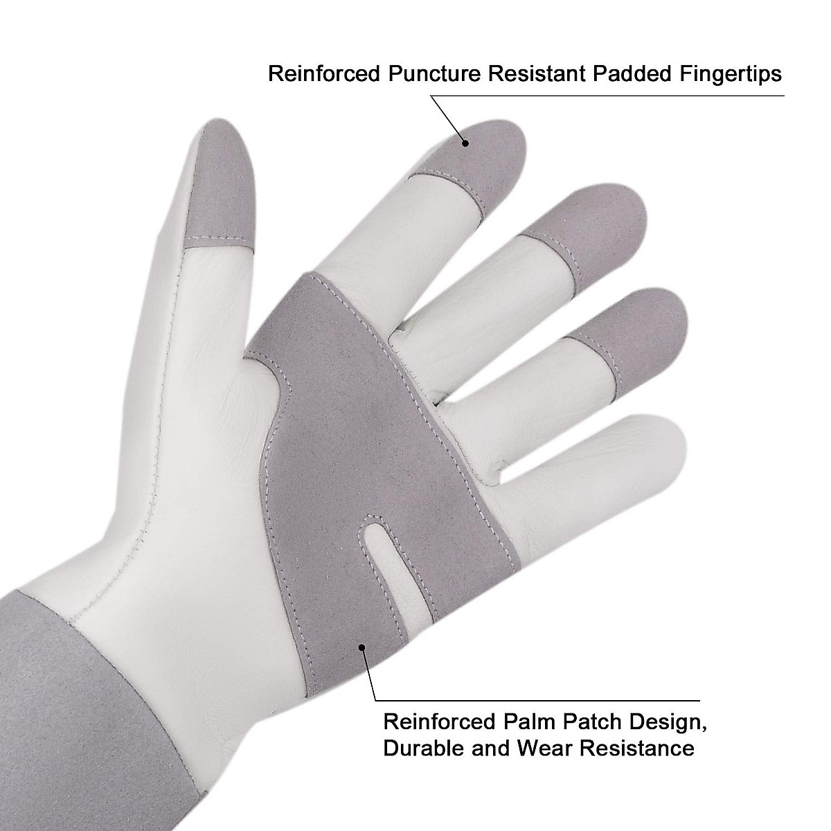 HLDD HANDLANDY Gardening Gloves for Women & Men, Leather Long Sleeve Rose Pruning Gloves, Thorn Proof Garden Work Gauntlet Animal Handling Gloves (Small, Gray)