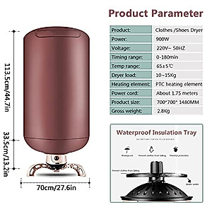 EUPXRHY Electric Clothes Airer Dryer Indoor, Fast Drying Heated Drying Rack for Clothes with Timer, Portable Electric Airer Clothes Dryer 15kg, Thermostatic Heating, 900W Energy Saving