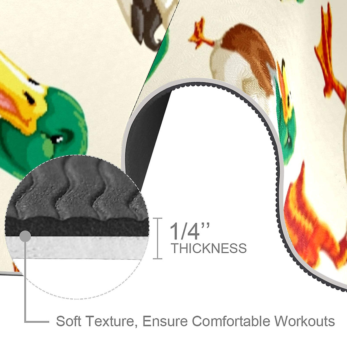 Unicey Cute Cartoon Funny Green Head Ducks Yoga Mat Thick Non Slip Yoga Mats for Women&Girls Exercise Mat Soft Pilates Mats,(72x24 in, 1/4-Inch Thick)