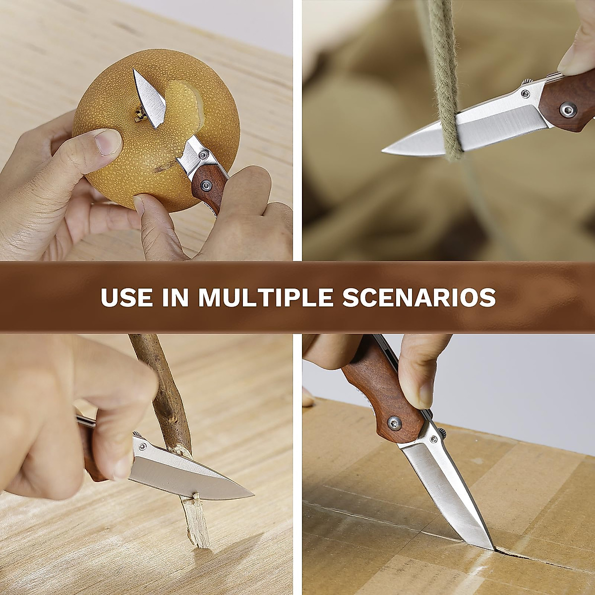 BARRYSAIL Small Pocket Knife, Folding Knife with 2.4 Inch Blade, Liner Lock, Wood Handle for EDC, Outdoor Camping, Survival (Polished)