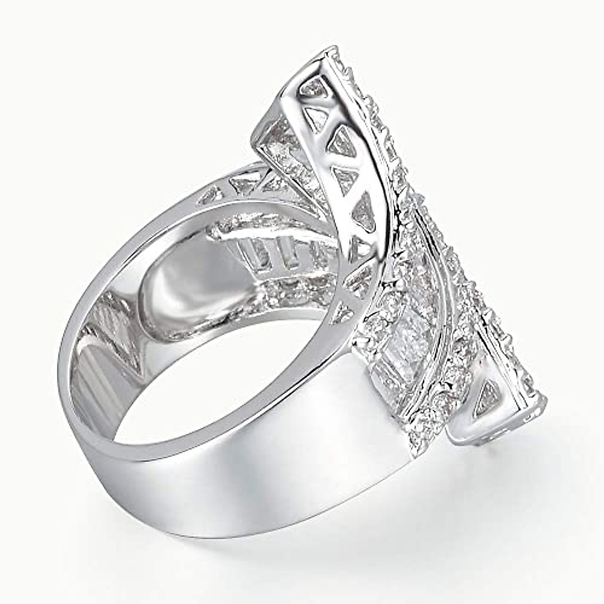 Delicin Jewelry Silver Tone Rhodium Plated Cubic Zirconia Double-Band Curved Ring