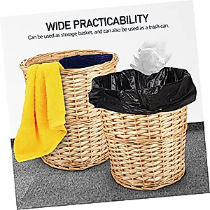 Levemolo 1pc Rattan Trash Can Multi-Purpose Wicker Basket Rattan Garbage Bin Wicker Storage Rustic Trash Can Kitchen Trash Bin Outside Trash Can with Lid Garbage Can with Lid Coffee