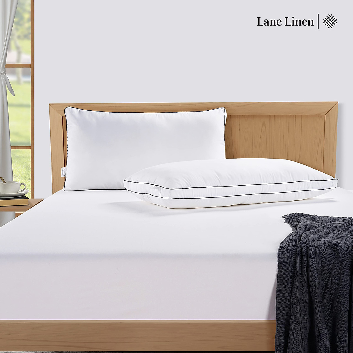 LANE LINEN Bed Pillows King Size Set of 2 (20"x36") - Soft Gusseted Pillow for Back, Stomach or Side Sleepers - Hotel Quality Down Alternative King Pillows 2 Pack - White