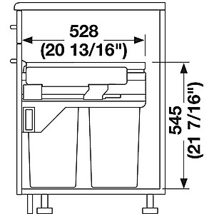 Hafele Waste Bin Pull Out Euro Cargo 45, with 2 x 38 Liter Bins, 110 lbs Load Bearing Capacity