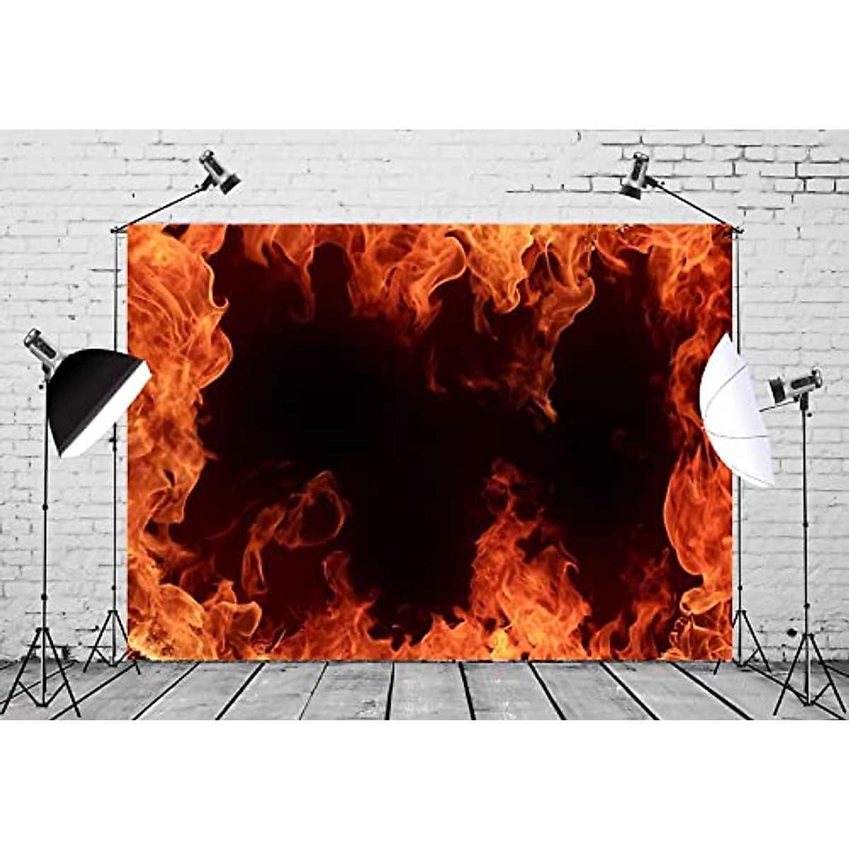 BELECO 7x5ft Fabric Fire Backdrop for Party Photoshoot Roaring Flame Backdrop Poster Black Background for Bonfire Party School Activities Birthday Party Decorations Baby Kids Adults Photo Props