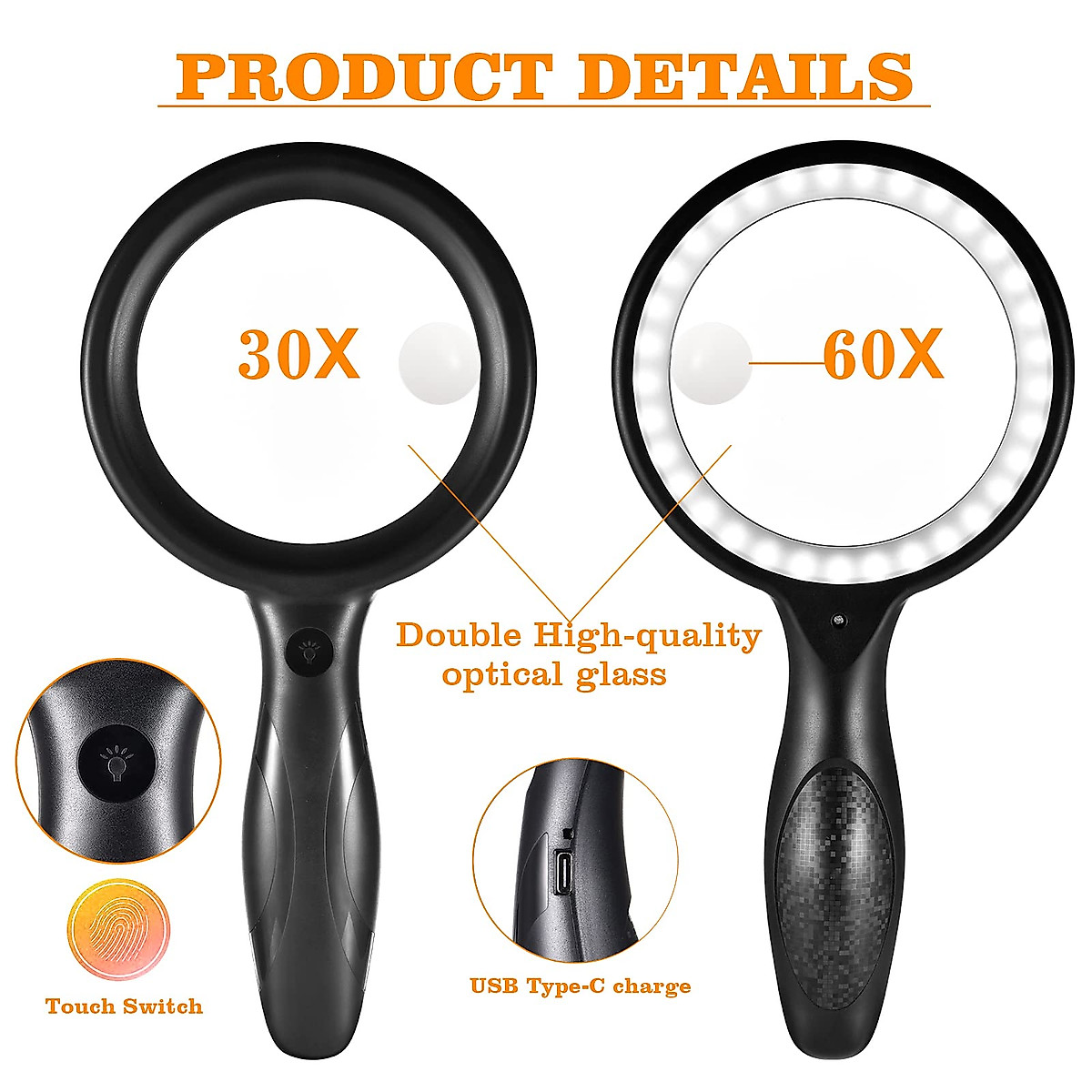 Magnifying Glass with Light, 30X 60X Large Magnifying Glass Stepless Dimmable Lighted Magnifying Glass - 33 LED Magnifying Glasses Magnifying Glass Lamp for Close Work, Repair, Reading, Craft