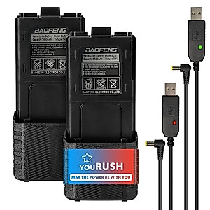 youRUSH 2 Pack BL-5 Extended BAOFENG Battery 3800mAh with USB Charging Cables - Compatible with UV5R, BF-F8HP, UV-5X3 Radio - BAOFENG Accessories Set of BAOFENG BF-F8HP Battery, BAOFENG UV5R Battery