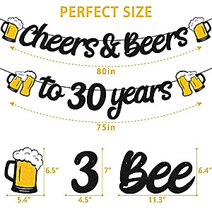 OKUSUN 30th Birthday Decorations Cheers to 30 Years 30s Birthday Banner for Men Women 30th Birthday Black Glitter Backdrop Wedding Anniversary Party Supplies Decorations Pre Strung