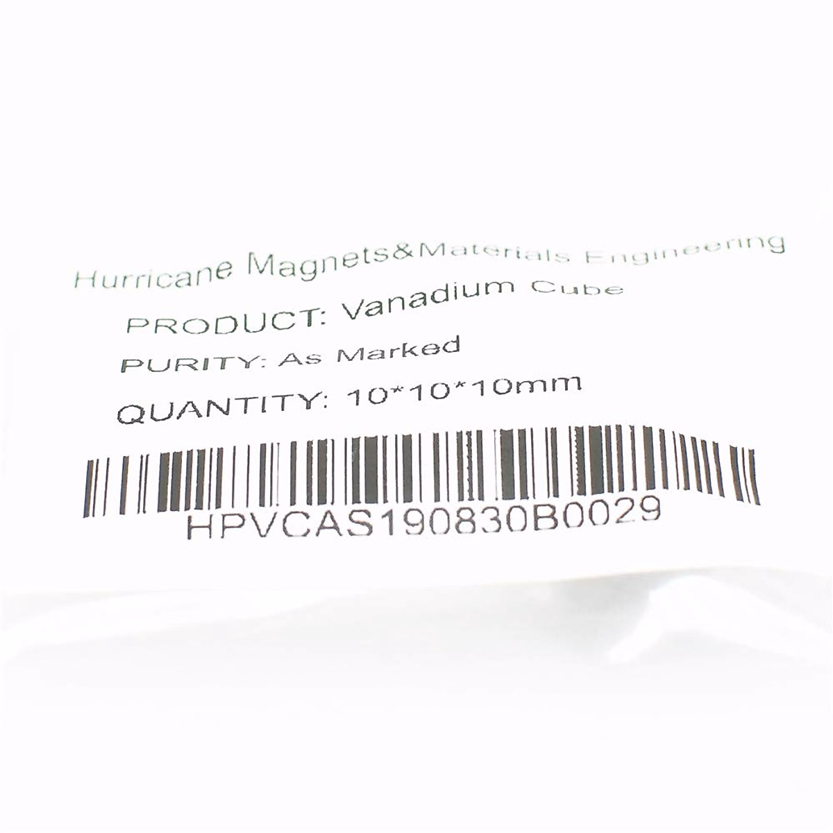 Pure Metal Vanadium Periodic Table Cube 10mm 0.39" 6.2g V 99.9% Vanadium Cube