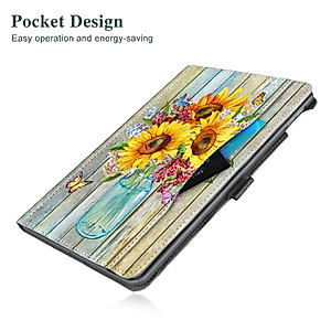 Vimorco Case for ipad 10.2 inch 7th/8th/9th Generation 2019/2020/2021 with Pocket, Multi-Angle Stand, Auto Wake/Sleep,Hand Strap with Pencil Holder for Apple ipad 10.2 (Sunflower)