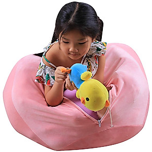 amropi Pig Stuffed Animal Toy Storage,Large Size Storage Bean Bag 24x24 Inch Velvet Extra Soft Stuffie Organization, Pink