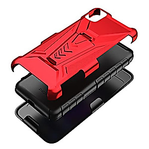 YJROP for TCL A3/A30/ion z Case with Tempered Glass Screen Protector Protection Cover Shockproof Heavy Duty [Military-Grade] Rugged Phone Case with Kickstand for TCL A3/A30/ion z (2022) 5.5" (red)