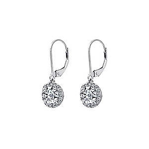 Amazon Essentials Sterling Silver Platinum Plated Infinite Elements Cubic Zirconia Halo Leverback Drop Earrings (previously Amazon Collection)