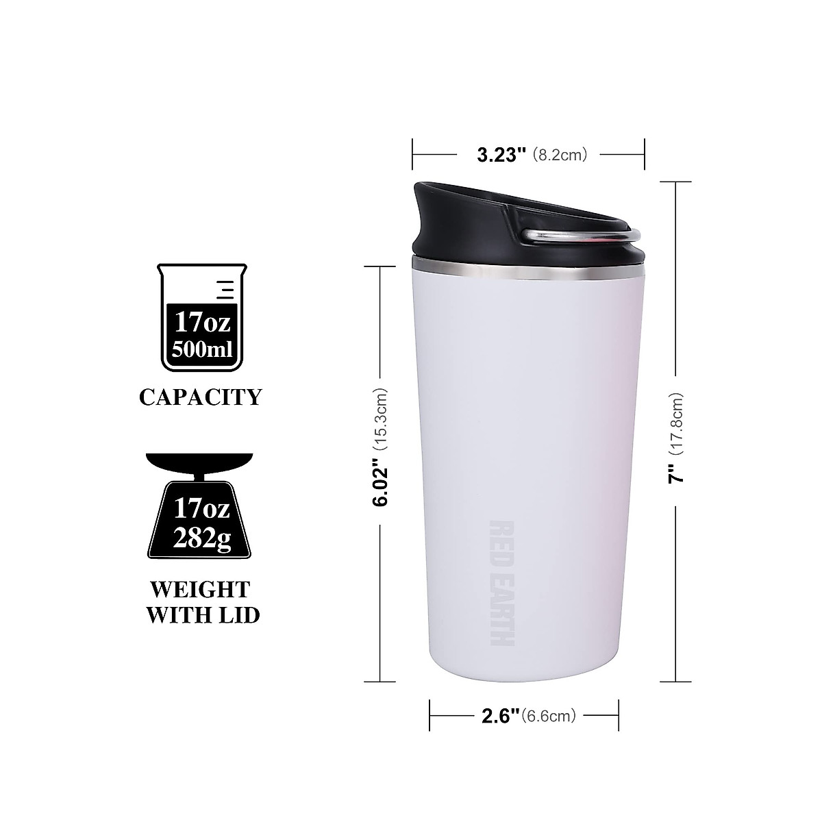 GiNT 17oz Travel Tea Mug with Infuser and Two Lids. Vacuum Insulated 316 Stainless Steel Travel Coffee Mug. Dishwasher Safe Tea Cup with Tea Strainer for Hot and Cold Brew Coffee or Tea(White)