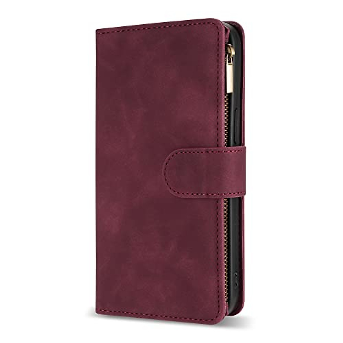ZZXX iPhone 12 Case Wallet,iPhone 12 Pro Wallet Case with Card Slot Premium Soft PU Leather Zipper Flip Folio Wallet with Wrist Strap Kickstand Protective for iPhone 12 Wallet Case(Wine Red 6.1 inch)