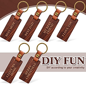 Kigeli 20 Packs Wooden Keychain Blanks Leather Wood Keychain Blank with Leather Strap Keyring for DIY Crafts Dad Mum(Classic Style)