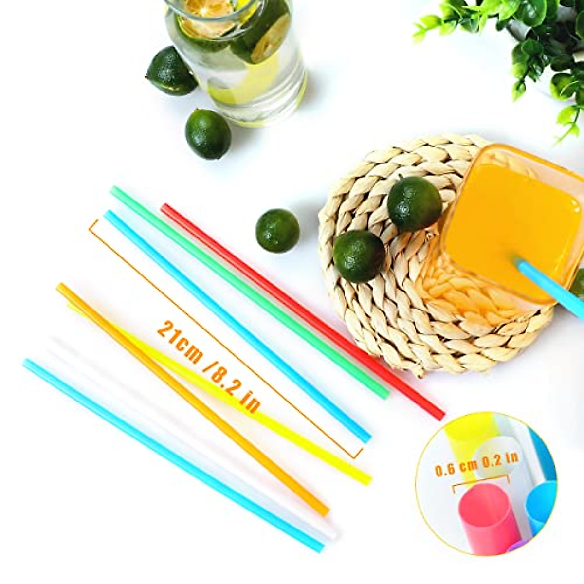 200 Pcs Colorful Disposable Drinking Plastic Straws.(0.23'' diameter and 8.26" long)-8 Colors