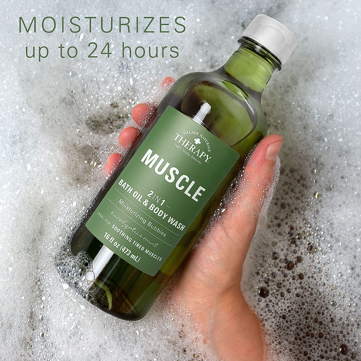 Village Naturals Therapy Muscle Foaming Bath Oil and Body Wash 16 oz. 2 pack, Green, 16 oz