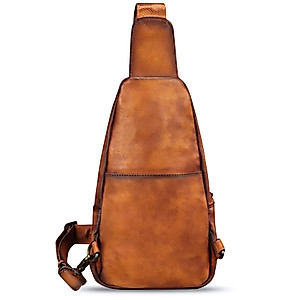 FEIGITOR Genuine Leather Sling Bag Retro Crossbody Sling Backpack Handmade Chest Shoulder Bag Daypack Purse Fanny Pack (Brown)