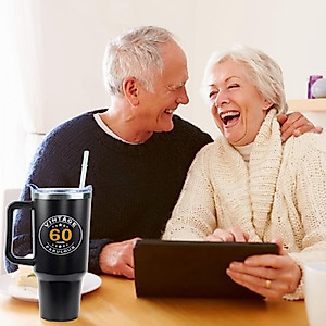 Qeenking 60th Birthday Gifts for Him Her - Birthday Tumbler for Women Men Dad Mom - 40 OZ Stainless Steel Cup Travel Mug Water Bottle with Handle and Straw - The Best Birthday Gift Ideas