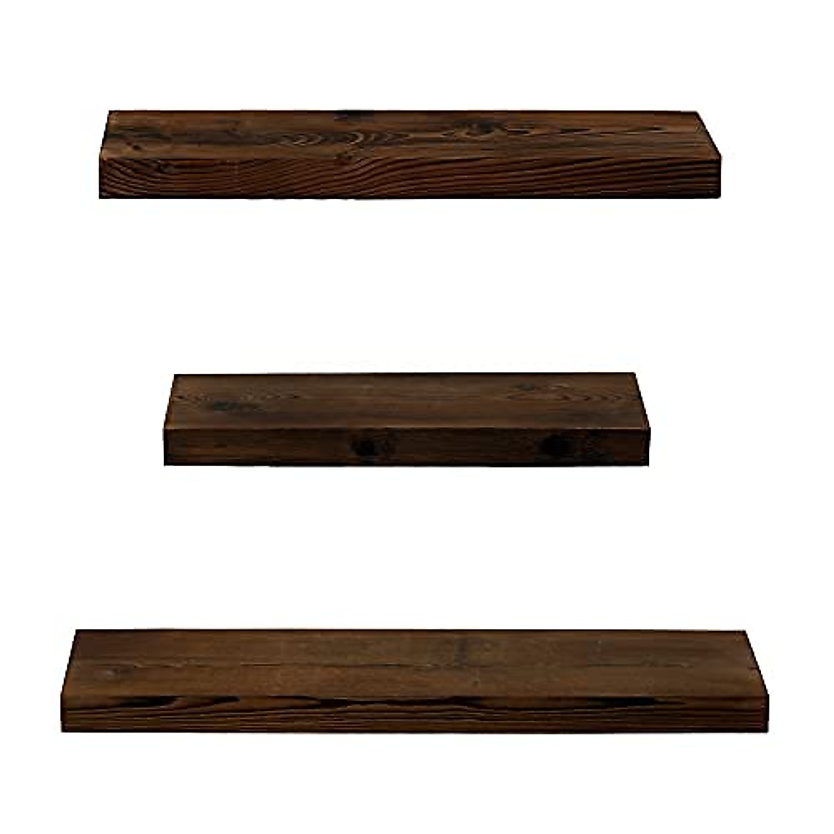 Mark One Home Goods Rustic Farmhouse 3 Tier Floating Wood Shelf - Floating Wall Shelves (Set of 3), Hardware and Fasteners Included (Dark Walnut, 3 Tier)