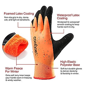 COOLJOB Waterproof Winter Freezer Gloves for Working Gardening Fishing Construction Worker, Double Coated Rubber for Warehouse Cold Refrigeration House, 1 Pair Large Orange
