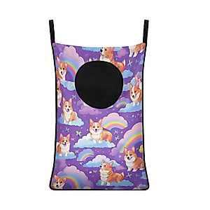 ZOUTAIRONG Rainbow Corgi Over Door Laundry Hamper Hanging Laundry Bag for Bedroom/Bathroom Decor Space Saving Organizers Storage Laundry Basket for Dirty Clothes Purple