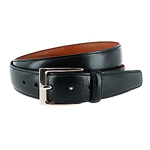Trafalgar Men's Classic 30mm Cortina Leather Belt, 36, Black with Silver Buckle