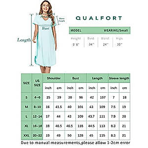 QUALFORT Womens Bamboo Nightgown Short Sleeve Sleepwear V Neck Loungewear Side Slit Soft Nighdress Aqua Green Medium