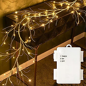 Fudios Lighted Birch Garland with Timer 48 LED Fairy Lights 6ft Battery Operated for Mantle Decor, Lit Twig Garland Christmas Indoor Outdoor Wedding Home Wall Decoration