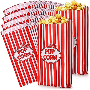 500 Pcs 2 oz Paper Popcorn Holders Red and White Striped Popcorn Bags Flat Bottom Popcorn Supplies for Carnival Baseball Party Movie Theater Concession Stands Snack Bar