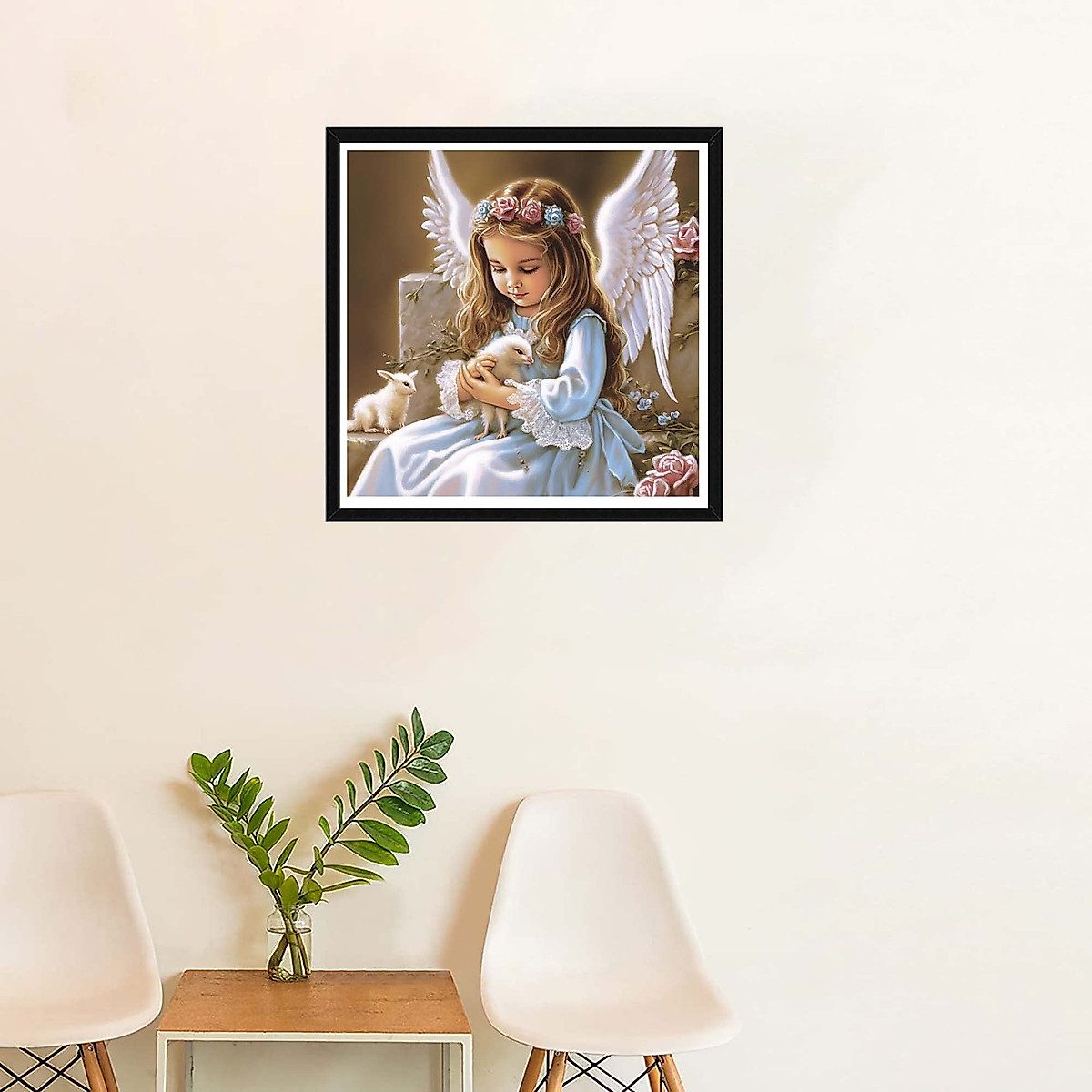 SKRYUIE 5D Angel Diamond Painting Kits - DIY Diamond Art Kits for Adults Girl, Full Round Drill - Crystal Cross Stitch - Adults Craft for Wall & Office Decor - 14x14inch
