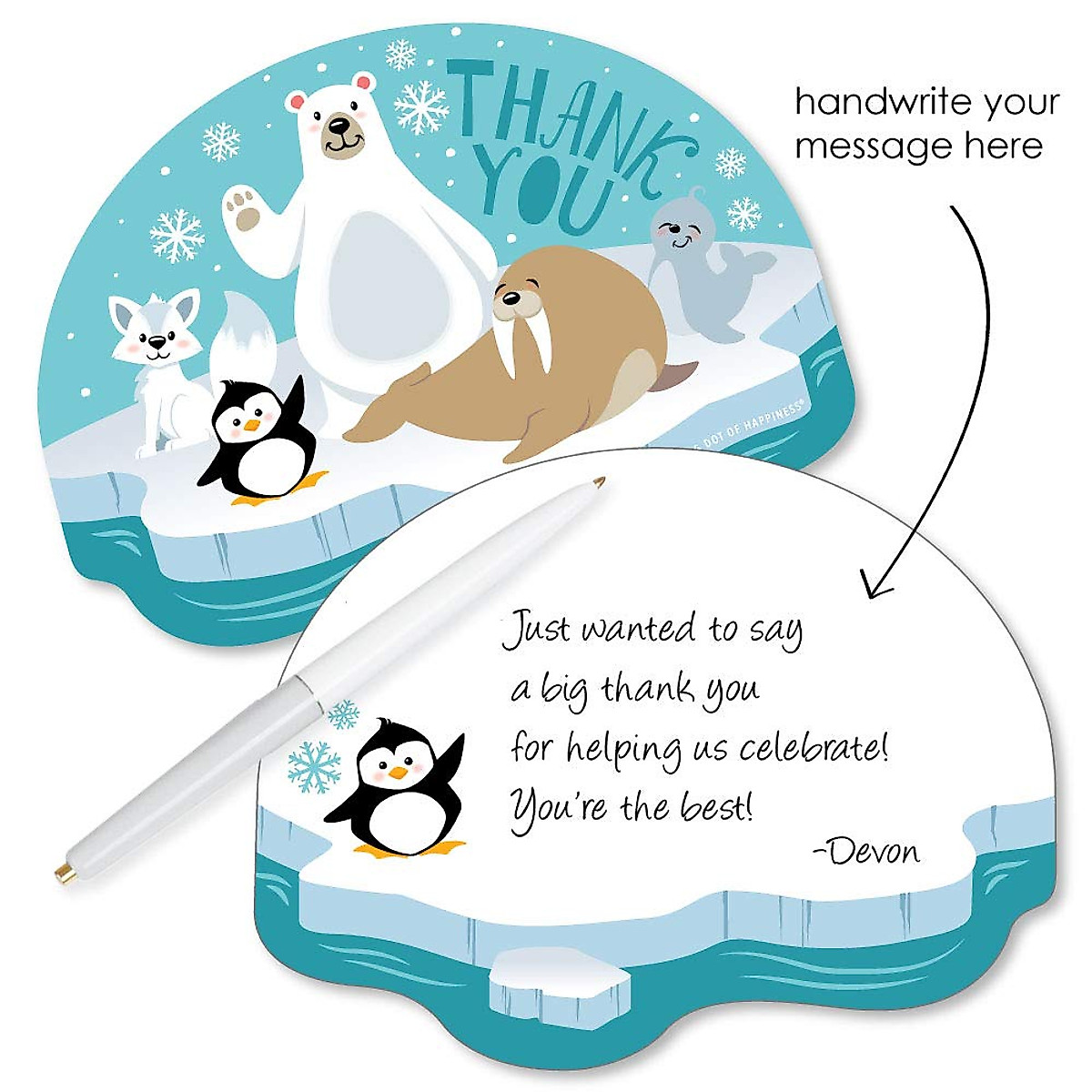 Big Dot of Happiness Arctic Polar Animals - Shaped Thank You Cards - Winter Baby Shower or Birthday Party Thank You Note Cards with Envelopes - Set of 12