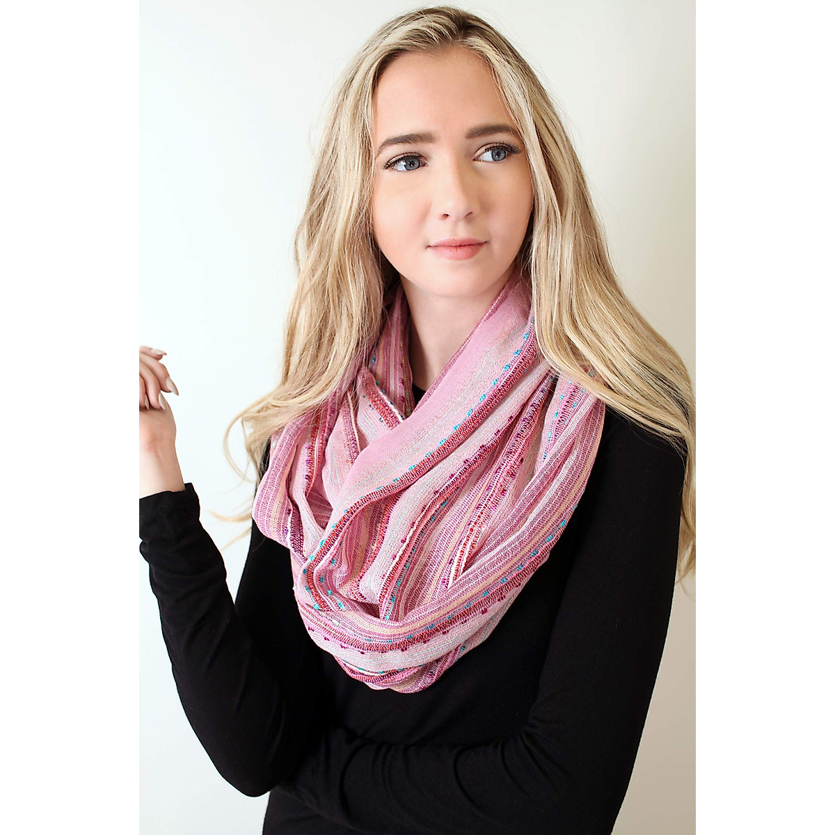 Anika Dali Women's Shimmer Sparkle Infinity Scarf- Festival Boho Bliss Fashion Scarf (Blush Pink)