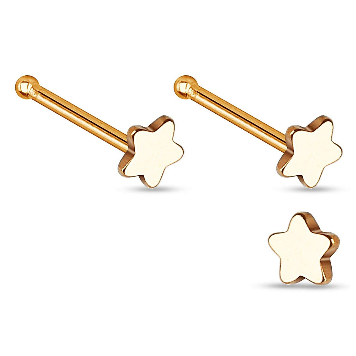 Forbidden Body Jewelry 20g Surgical Steel Star Top Nose Stud (2pcs Rose Gold)