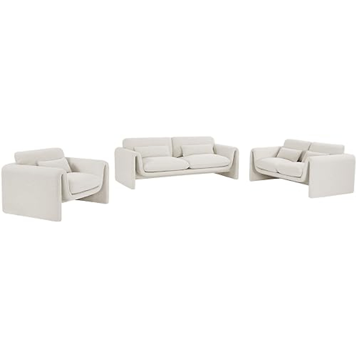 Meridian Furniture 198Cream-L Stylus Collection Modern | Contemporary Boucle Fabric Upholstered Loveseat with Rich Cream Boucle Fabric, Curved Arms, 64" W x 38" D x 31" H, Cream