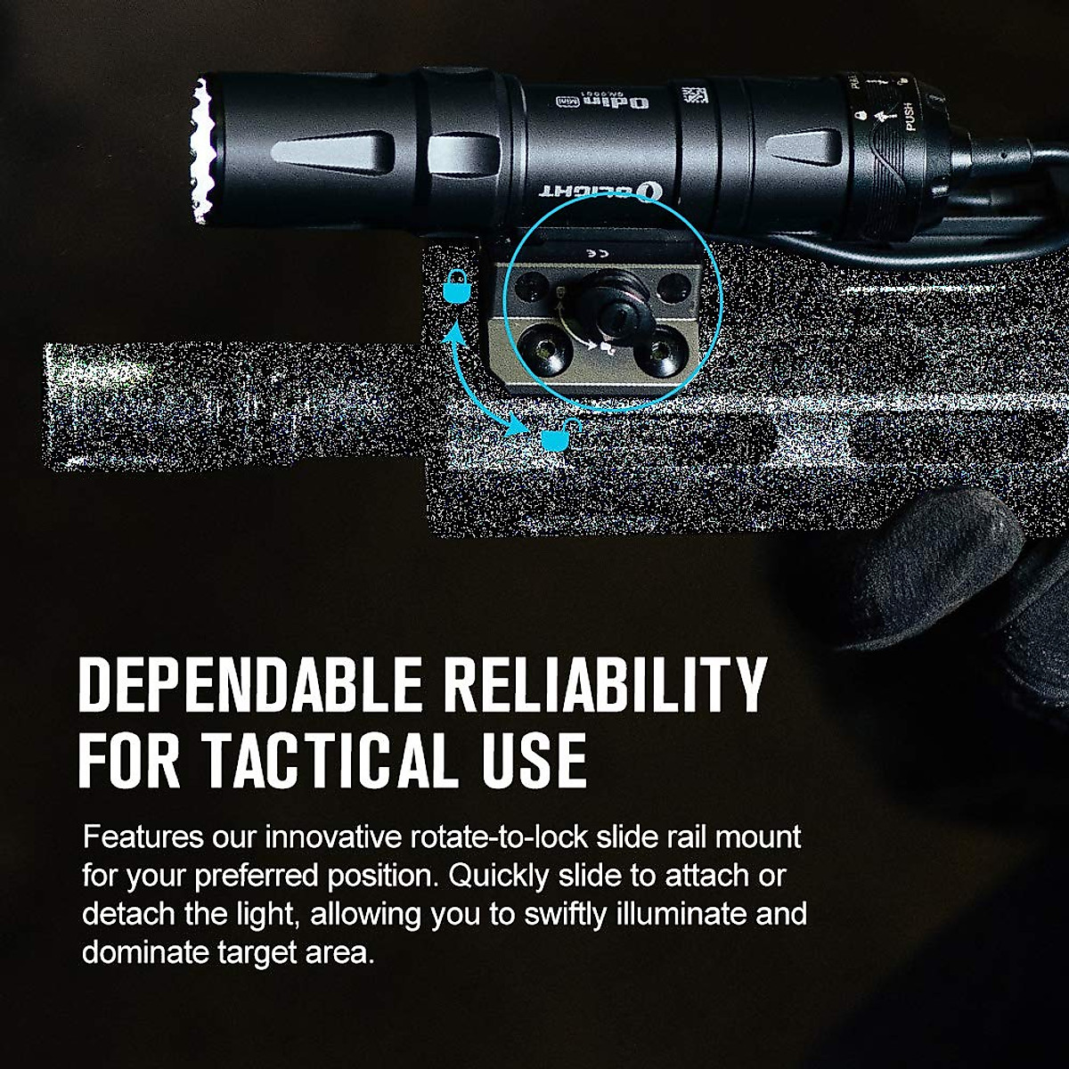 OLIGHT Odin Mini 1250 Lumens Ultra Compact Rechargeable Mlok Mount Tactical Flashlight, Removable Slide Rail Mount and Remote Switch, 240 Meters Beam Distance, Mlok Included