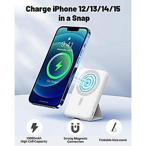 Yiisonger Magnetic Wireless Portable Charger, Foldable 10000mAh Battery Pack with USB-C Cable LED Display, Magnetic Power Bank 22.5W PD Fast Charging for iPhone 15/14/13/12/Pro/Mini/Pro Max(White)