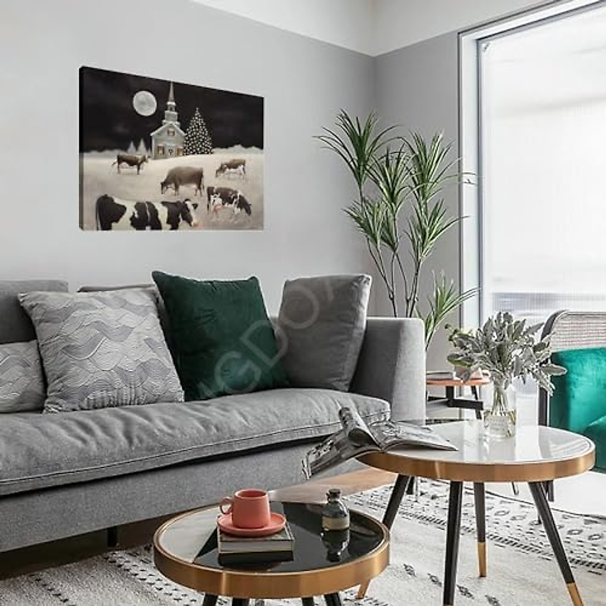 Artist Lowell Herrero Works Vermont Christmas Cow Naive Art American Folk Art Poster Canvas Poster Bedroom Decor Office Room Decor Gift Frame-style 20x16inch(50x40cm)