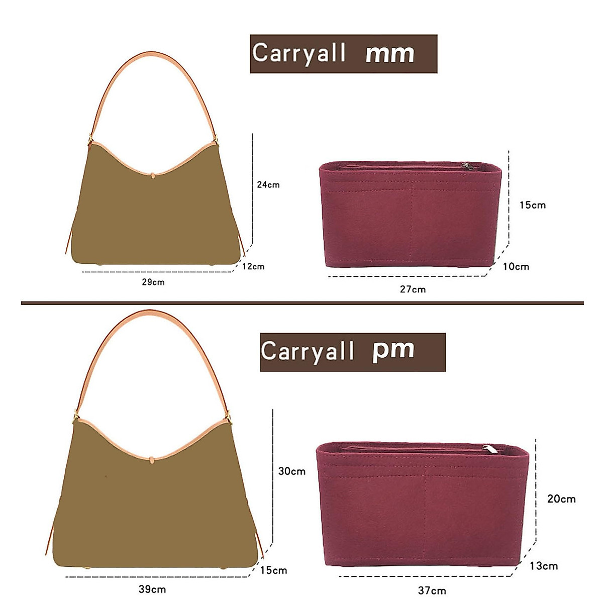 Lckaey Felt Purse Insert forlv carryall mm organizer purse organizer lv carryall 2076claret-S
