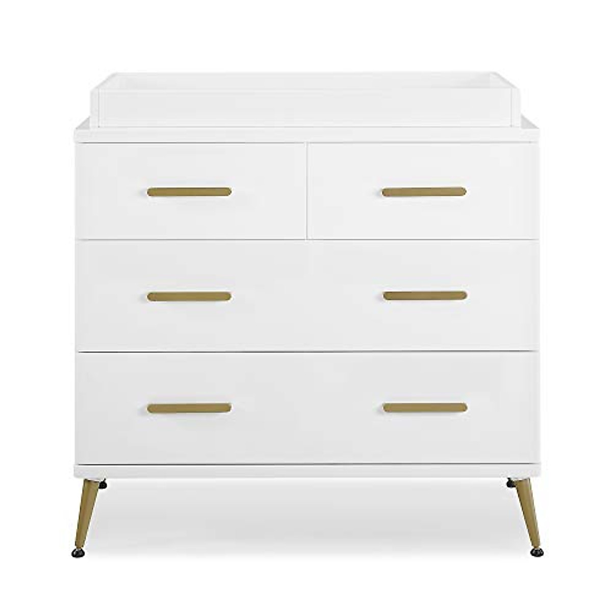 Delta Children Sloane Crib 7-Piece Baby Nursery Furniture Set–Includes: Convertible Crib, Dresser, Changing Top, Crib Mattress, Fitted Sheets, Toddler Guardrail & Changing Pad, White w/Melted Bronze