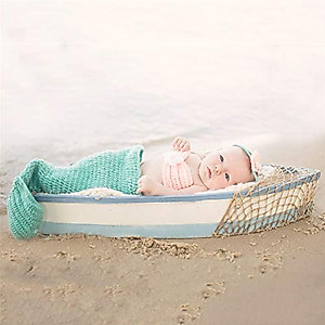 M&G House Newborn Photography Prop Mermaid Outfit Baby Photo Props Handmade Crochet Mermaid Tail Outfit Baby Mermaid Costume Set Headband Bra Tail(Aquamarine)