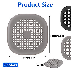 Oruola 2pcs Flat Shower Drain Hair Catcher,Square Shower Drain Hair Catcher,5.5In Silicone Hair Catchers for Shower Drain with Suction Cup Easy to Install Suit for Bathroom Bathtub Kitchen Black Grey