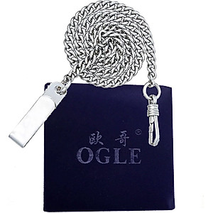 OGLE Waterproof Silver Magnifier Tourbillon Phases Moon Chain Fob Self Winding Automatic Skeleton Half Hunters Mechanical Pocket Watch (Silver Luminous)