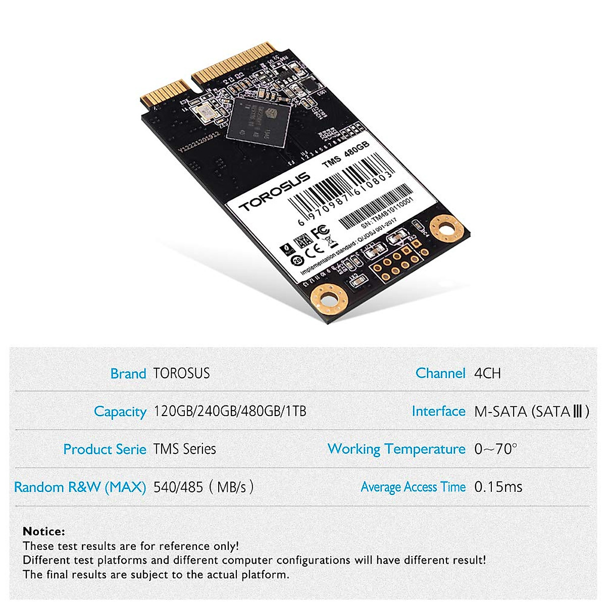 TOROSUS mSATA 50 * 30MM 480GB Solid State Drive for Laptop Computer Black/Blue
