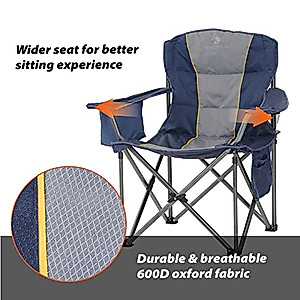 ALPHA CAMP Oversized Folding Camping Chair, Heavy Duty Portable Lawn Chairs with Cooler Bag, Side Pocket & Cup Holder, Folding Chairs for Outside Support 450 LBS