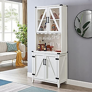 Home Source Bar Cabinet with Upper Glass Cabinet in White Finish